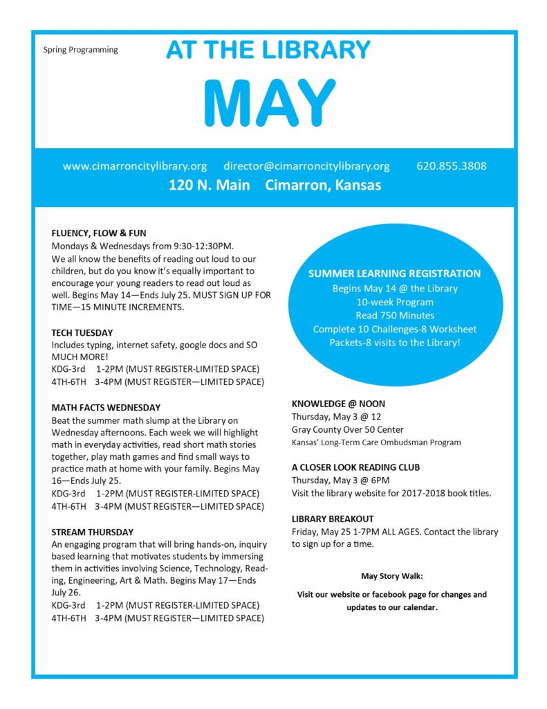 May Flyer – Cimarron City Library